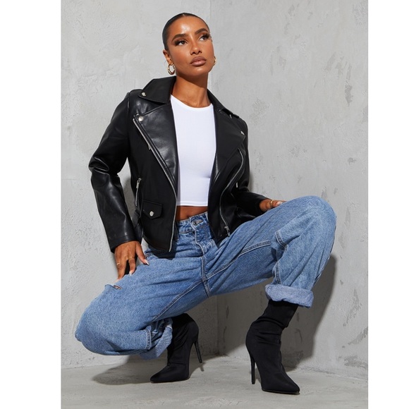 PrettyLittleThing | Jackets & Coats | Plt Black Faux Leather Zip Trim ...